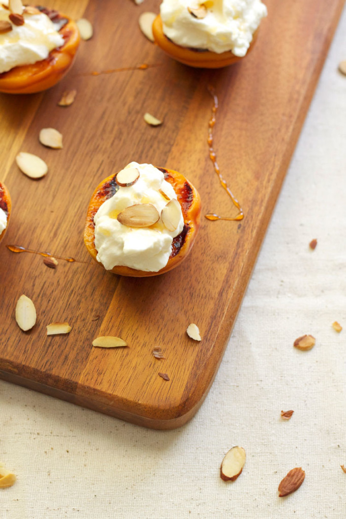 Grilled Apricots with Almond Whipped Cream & Honey - Recipe Runner