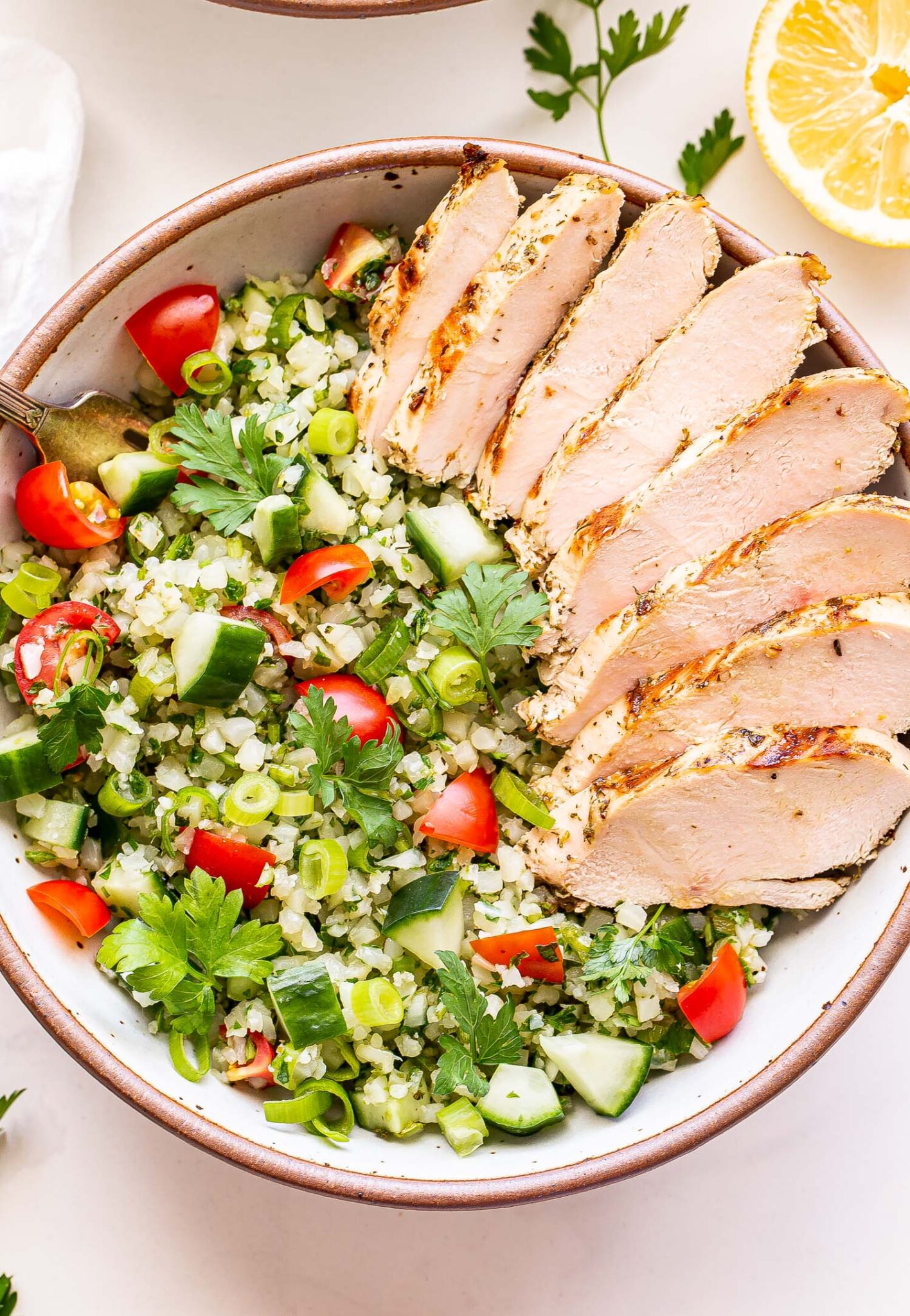 Greek Lemon Grilled Chicken with Cauliflower Tabbouleh - Recipe Runner