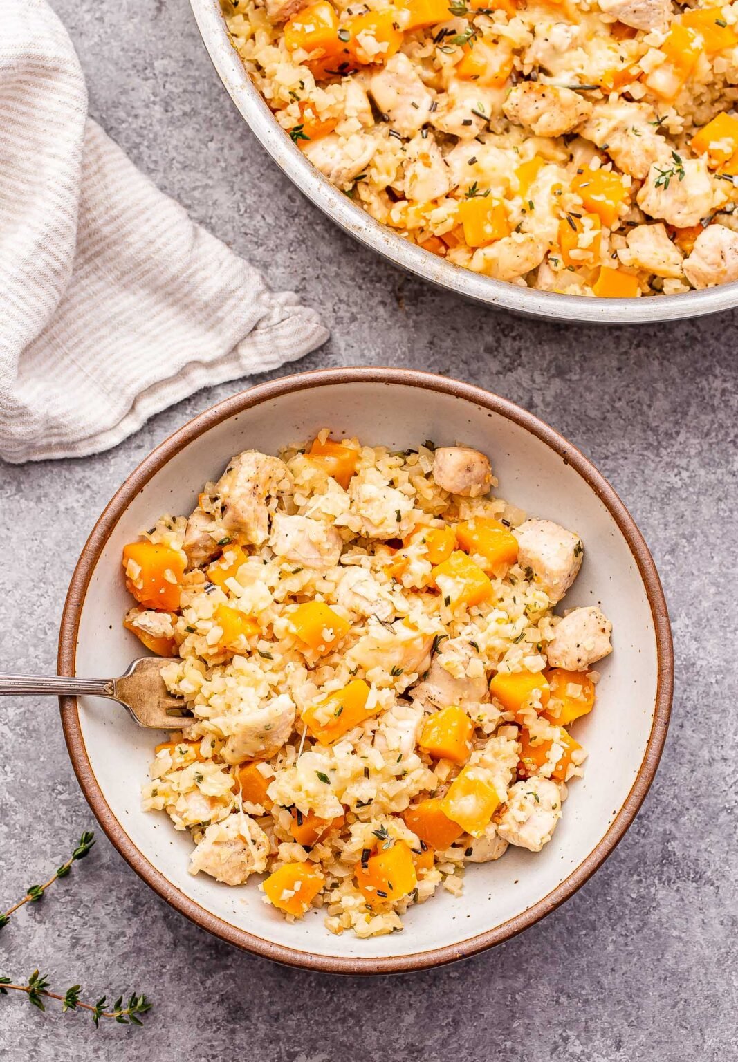 Cheesy Chicken, Butternut Squash and Cauliflower Rice Skillet - Recipe ...