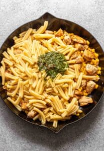 Chicken and Corn Pasta (with Pesto)