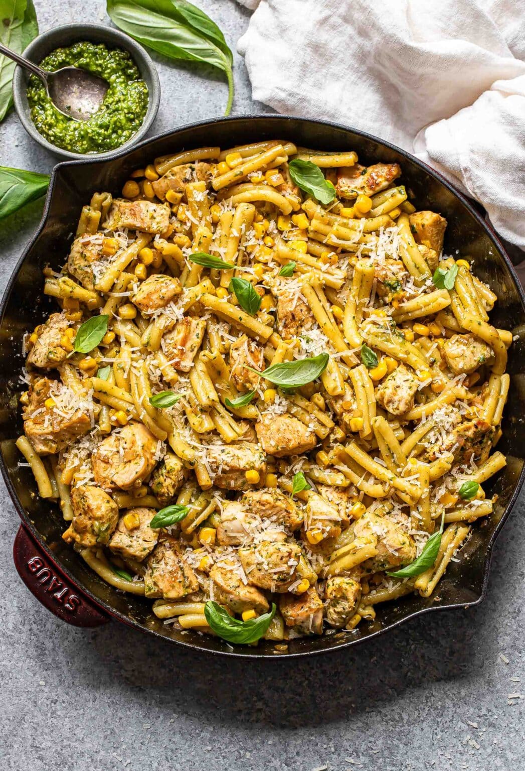 Chicken and Corn Pasta (with Pesto)